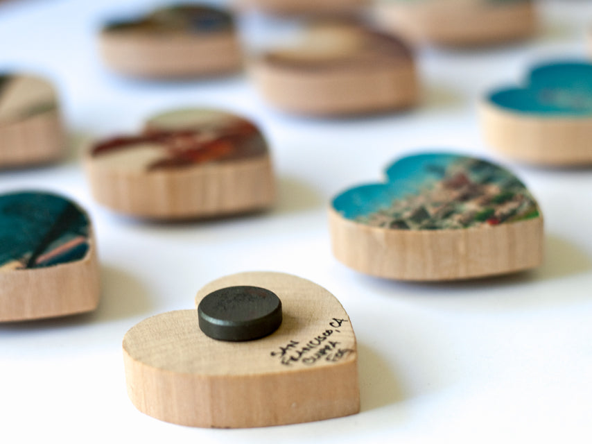 Mini Heart Magnets: SF - Hand-Transferred Photos on Wood, Various Imag ...